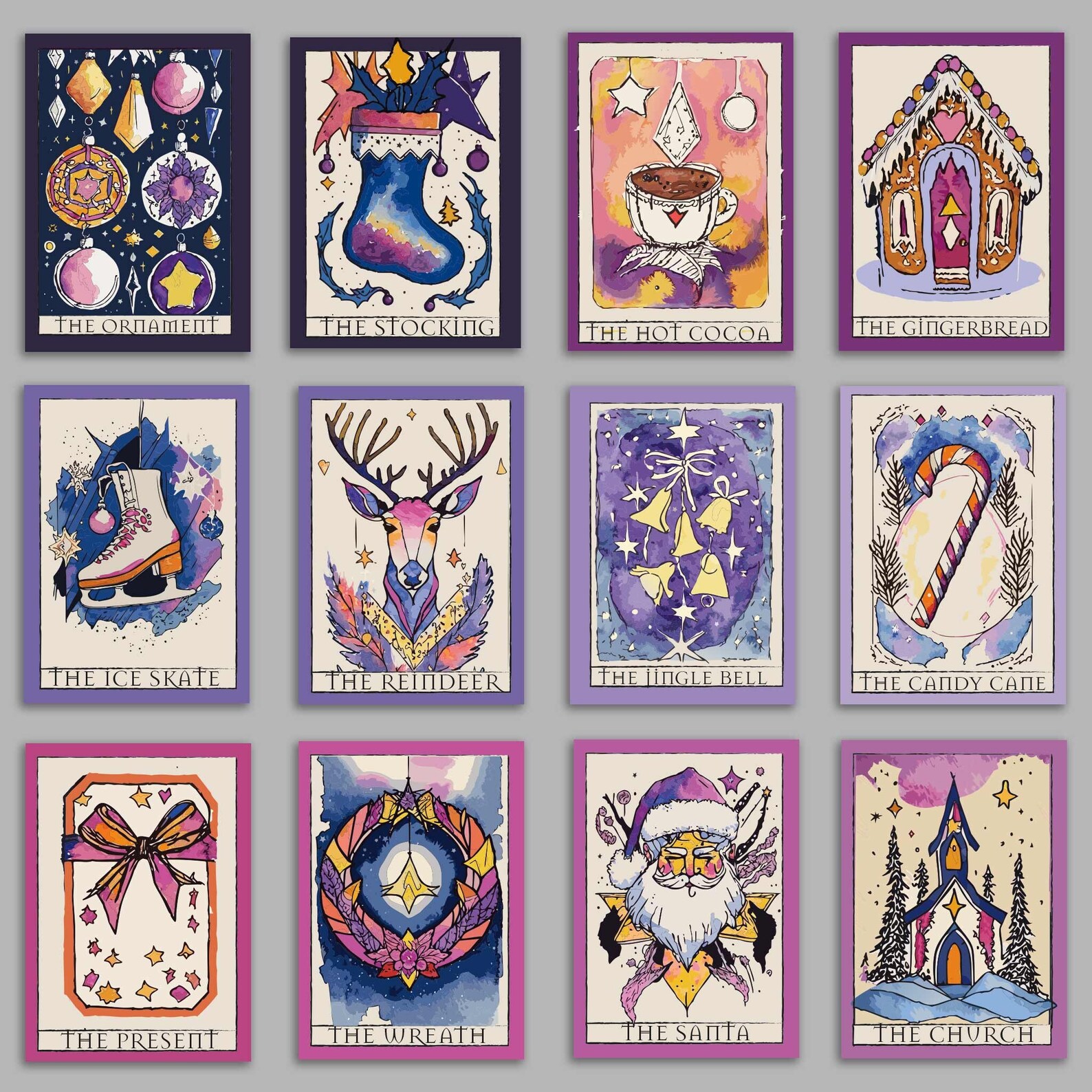 24 Tarot Inspired Christmas Cards Colorful Cosmic Illustrations With ...