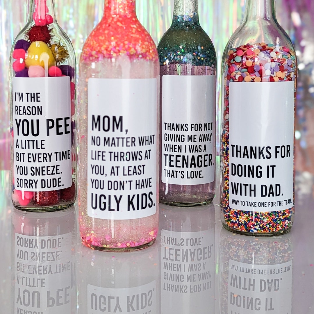 4 Funny Wine Bottle Labels for Mom Gift | Creative Mother's Day Present ...
