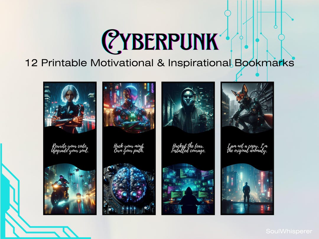 Cyberpunk Bookmarks Printable PDF | Neon Aesthetic & Motivational ...