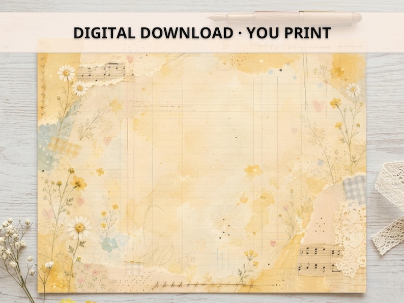 Whimsical Daisy Background Papers, Shabby Chic Cottage Journal Pages ...