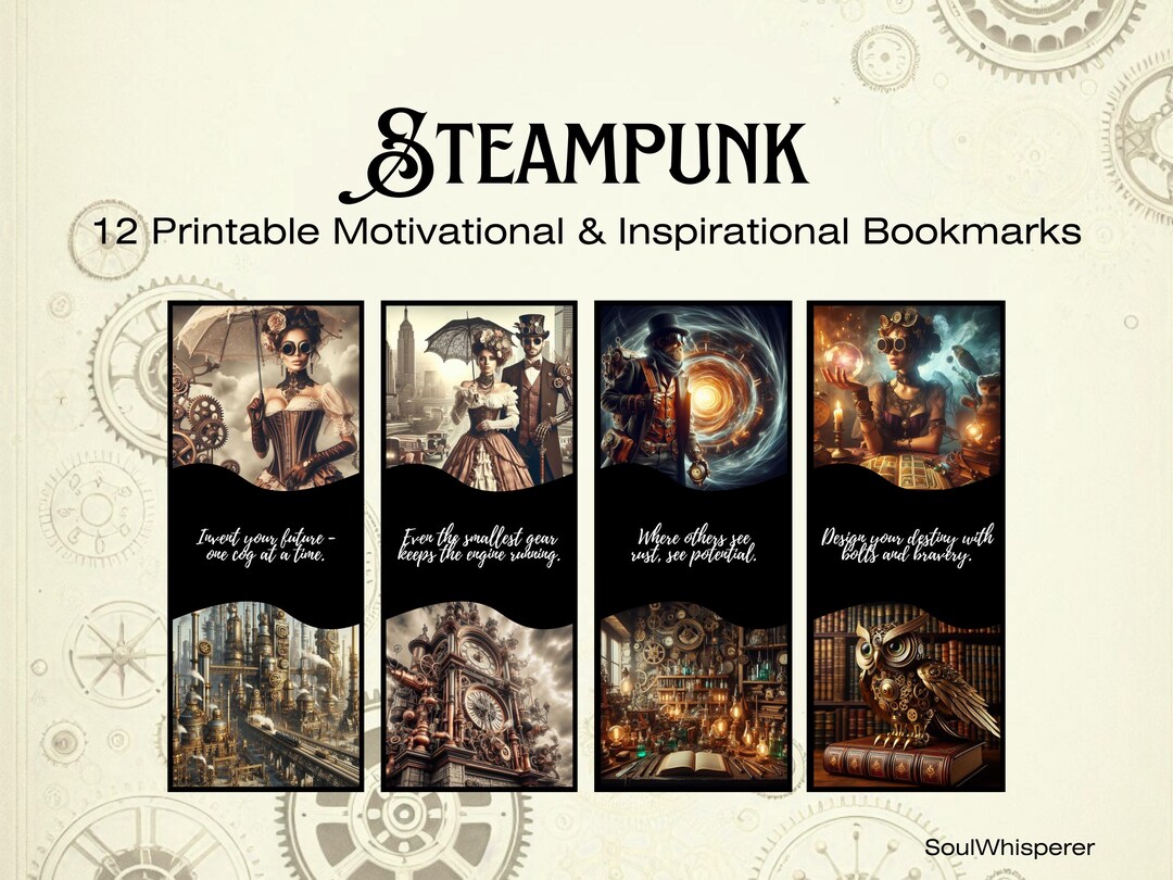 Steampunk Bookmarks Printable | Vintage Motivational Quotes ...
