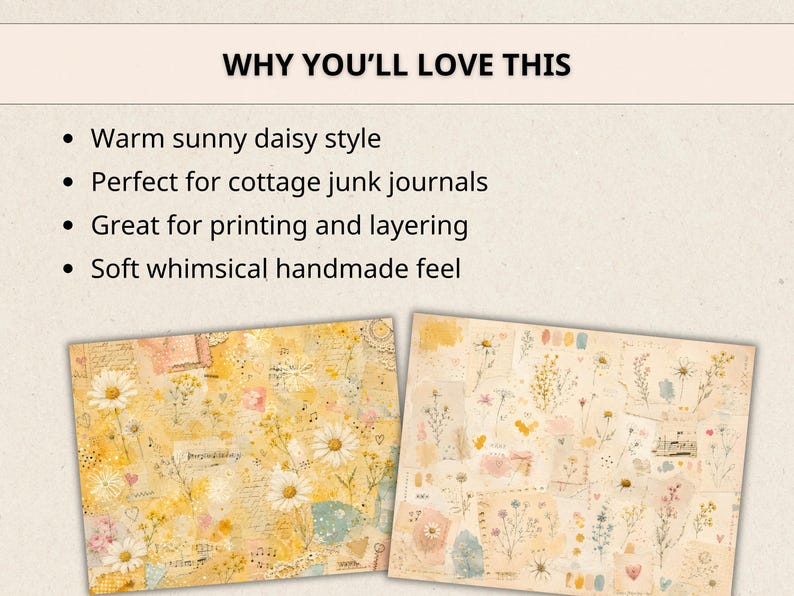 Whimsical Daisy Background Papers, Shabby Chic Cottage Journal Pages ...