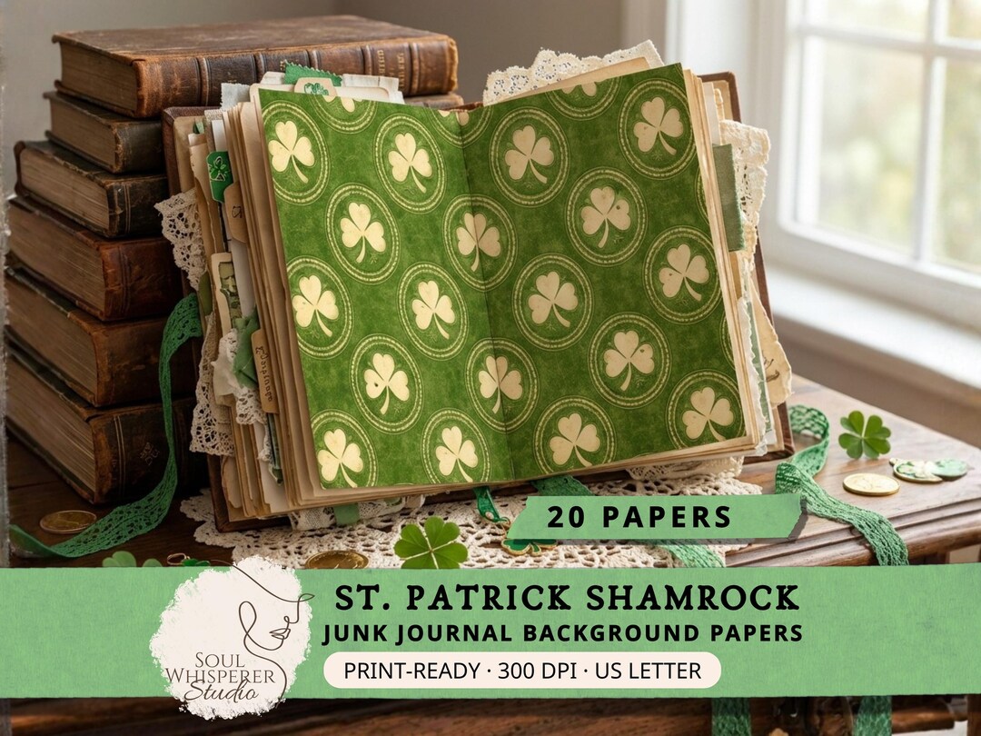 St Patrick Shamrock Background Papers, Vintage Irish Clover Patterns ...