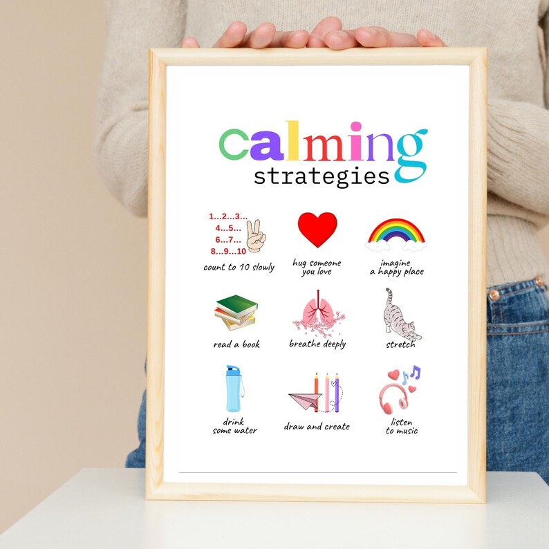 Calming Strategies Poster: Therapy Office Decor, Mental Health (digital ...