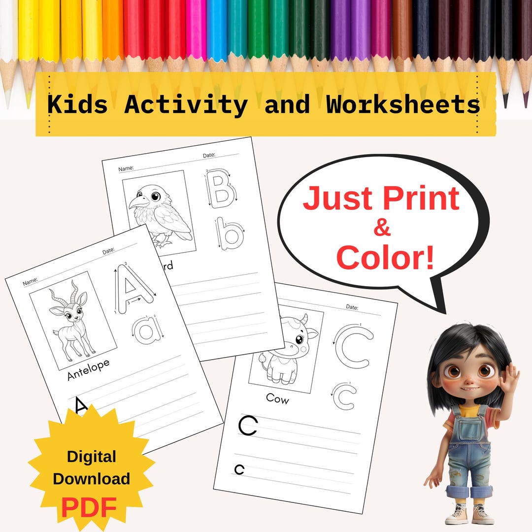 Alphabet Animal Coloring Pages: A-Z Letter Tracing Worksheets ...