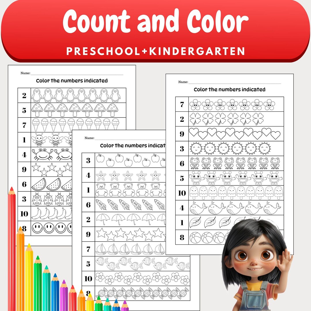 Count and Color Worksheets | Preschool Math Activity | Number ...