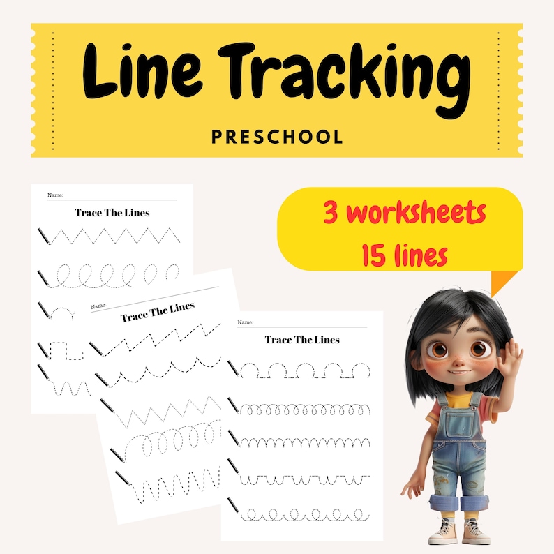 Trace the Lines Prewriting Practice Worksheets | 15 Fine Motor Tracing ...