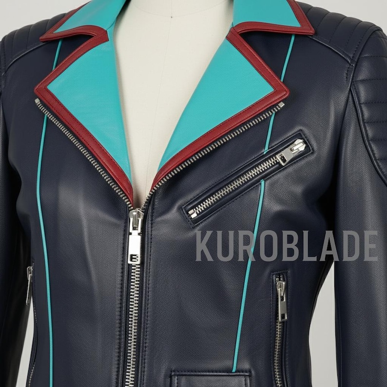 Vox Hazbin Hotel Inspired Leather Biker Jacket | Sharp Teal & Navy ...