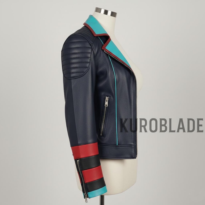 Vox Hazbin Hotel Inspired Leather Biker Jacket | Sharp Teal & Navy ...
