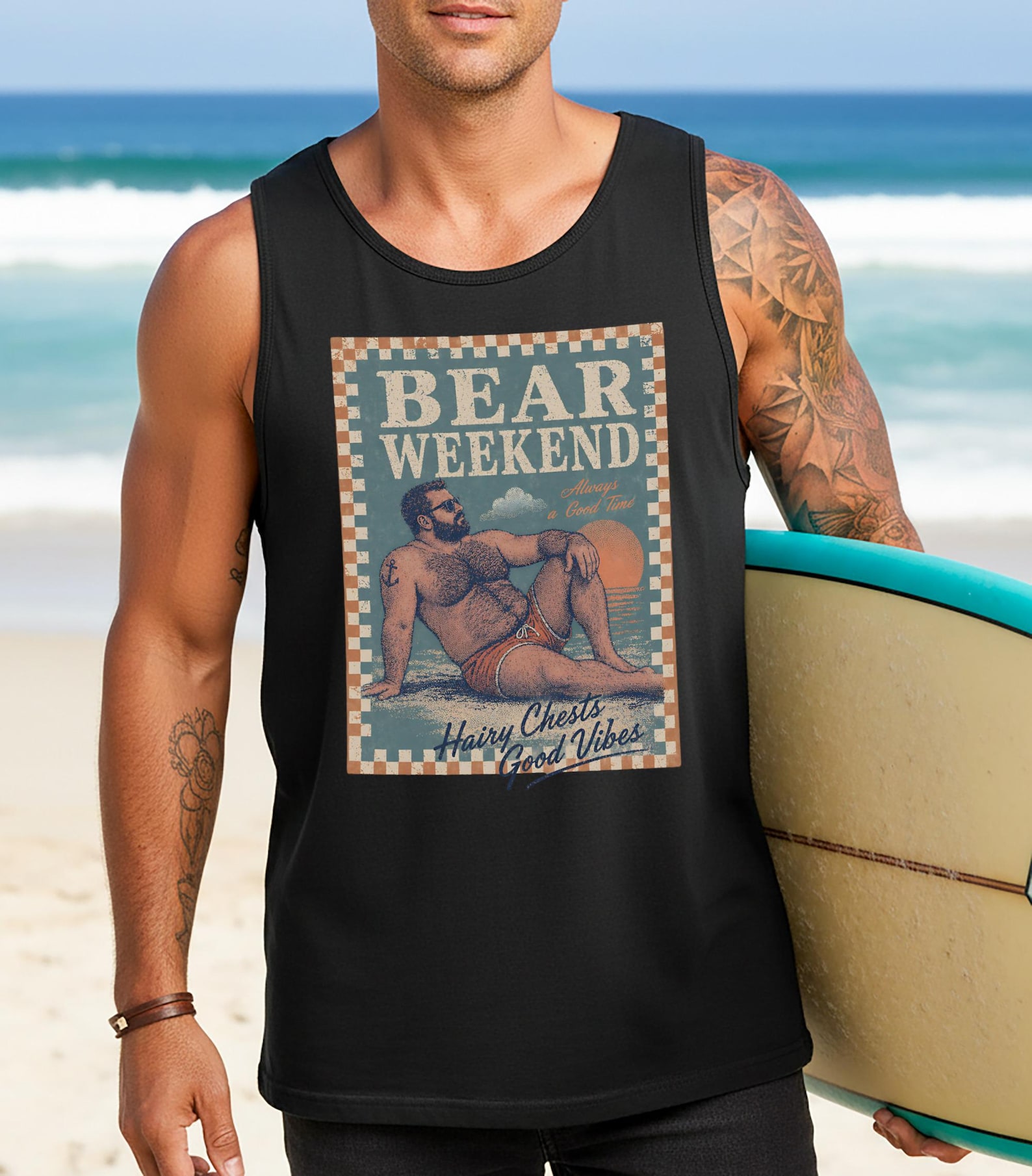 Gay Bear Weekend Shirt Hairy Chest Good Vibes Tank Top Muscle Bear T ...