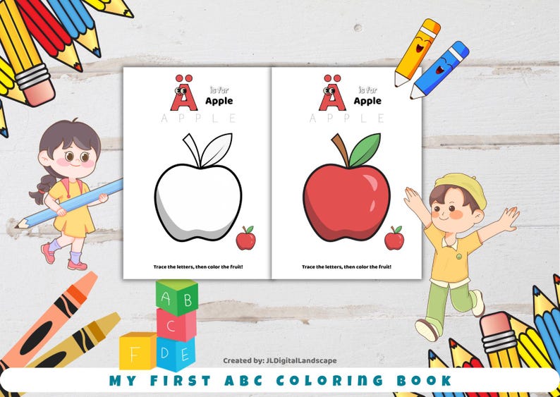 ABC Fruits Vegetables Coloring Book | Learn Letters, Trace, Preschool ...