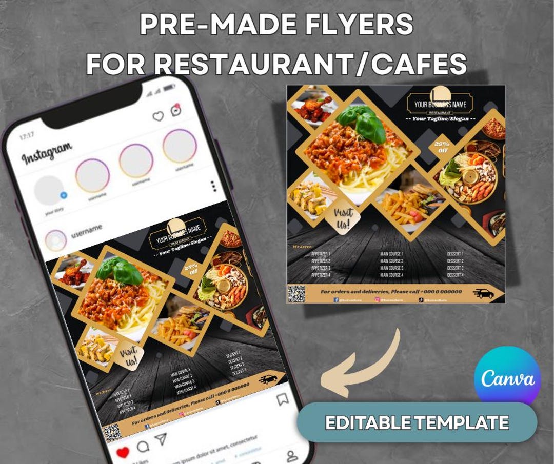 Editable Restaurant Flyer Template | Canva Food Menu (digital Download ...