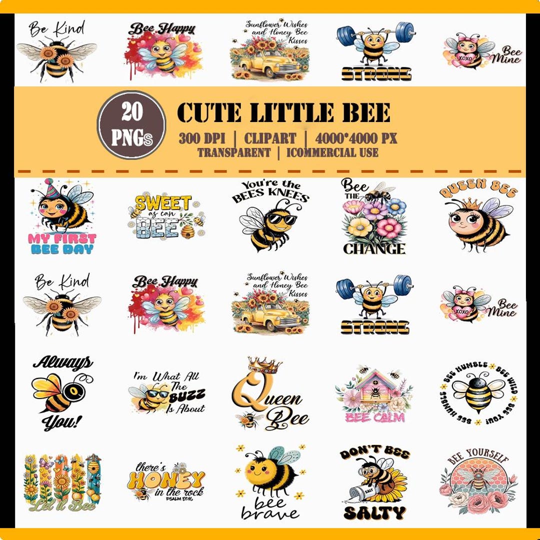 Cute Little Bee Clipart Pack: Watercolor Illustration, Party Supplies ...
