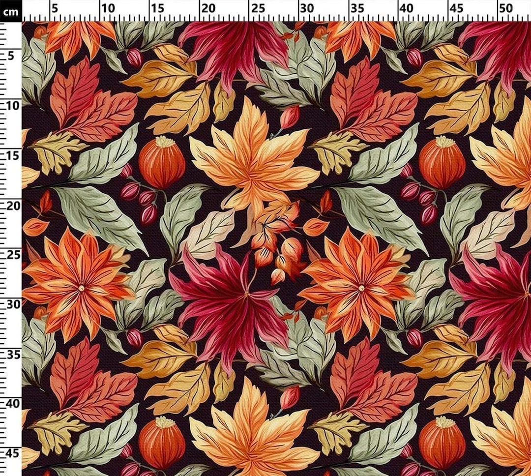 Autumn Leaves Floral Fabric: Warm Botanical Print, Rustic Fall Decor - Etsy