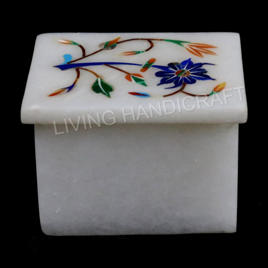 Marble Jewellery Box, Stone Inlay Box, Floral Design Ring Box, Storage ...