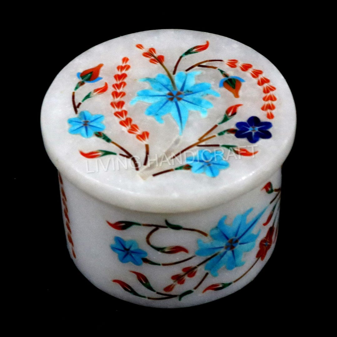 Marble Ring Box, Turquoise Inlay Box, Stone Floral Ring Box,storage Box ...