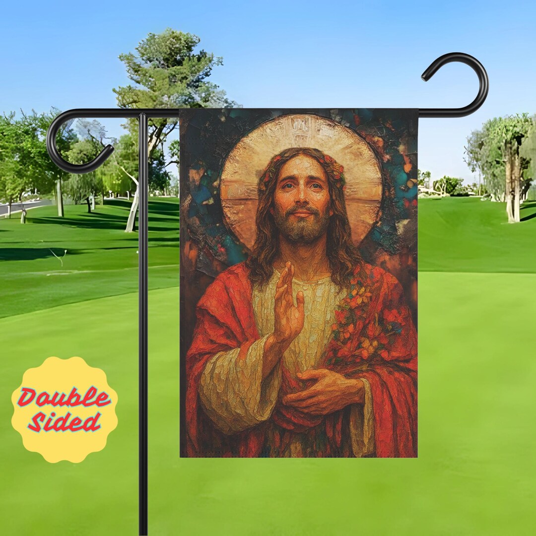 Jesus Garden Flag: Sacred Christ, Christian Yard Decor - Etsy