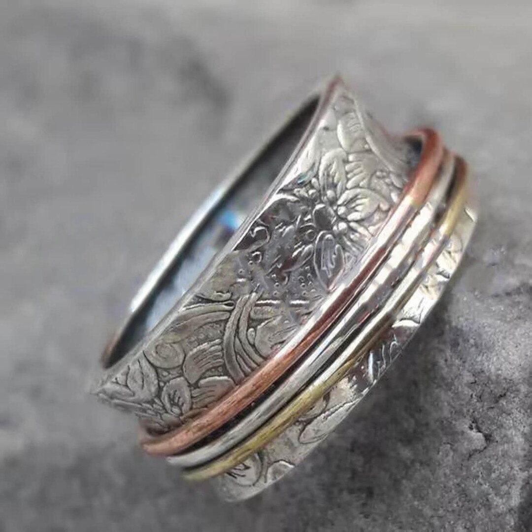 Texture Band Ring, Spinner Ring, 925 Sterling Silver, Thumb Ring ...