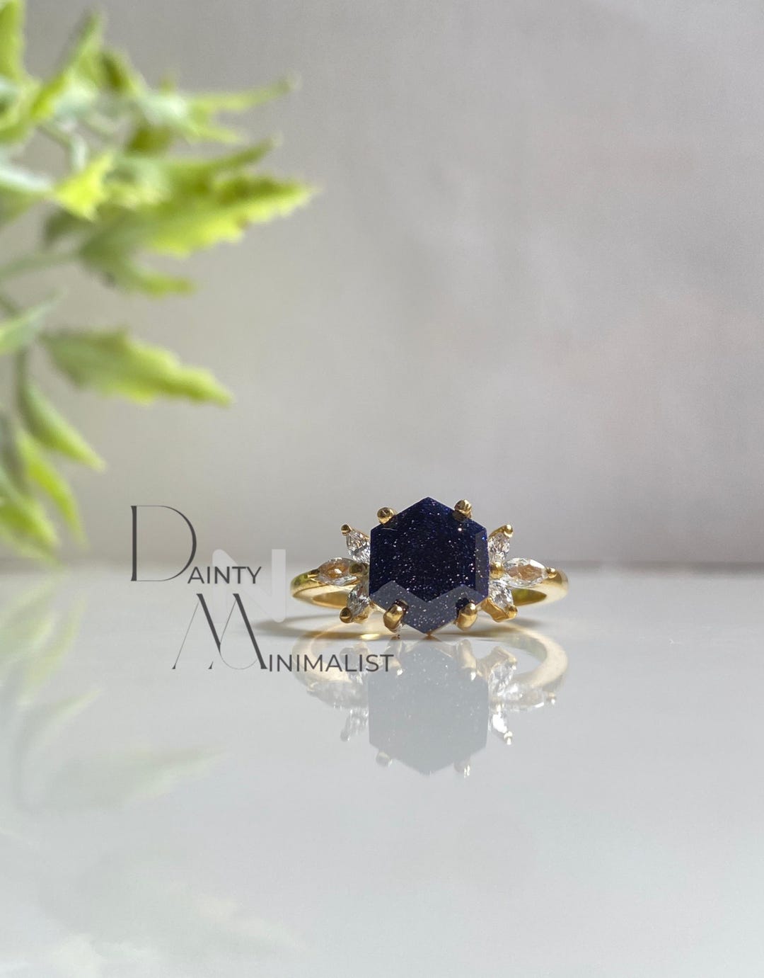 Orion Nebula Ring,hexagon Cut Blue Sandstone Ring,14k Gold Engagement ...