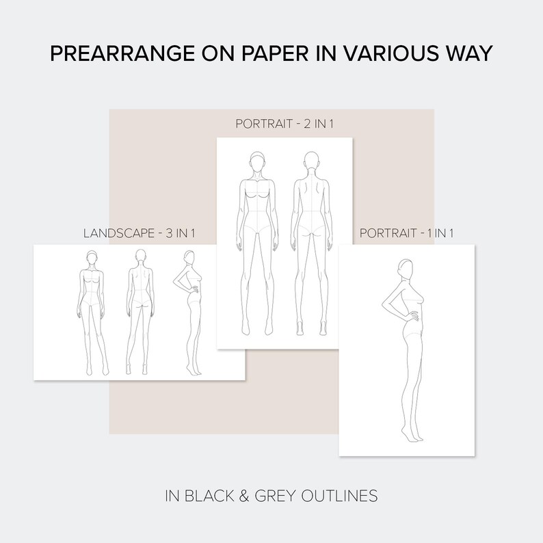 Female Fashion Croquis Printable Template | Slim Medium Woman Body for ...