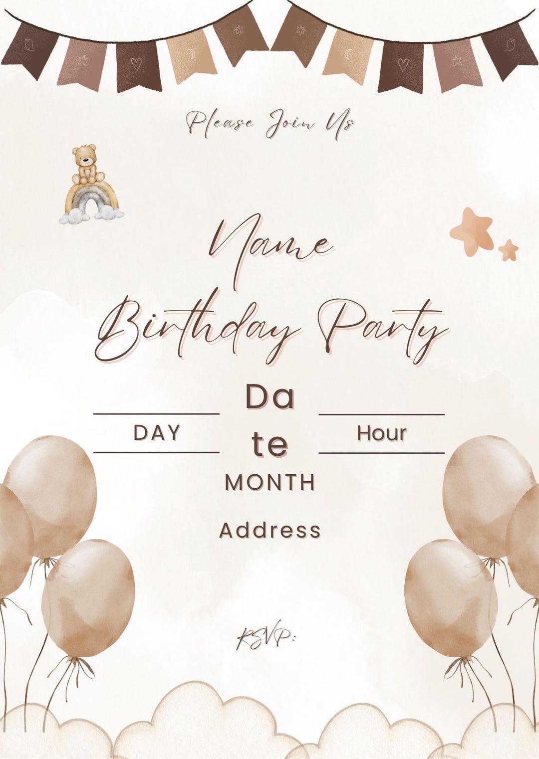 Elegant Neutral Birthday Invitation | Minimal Birthday Party Invite ...
