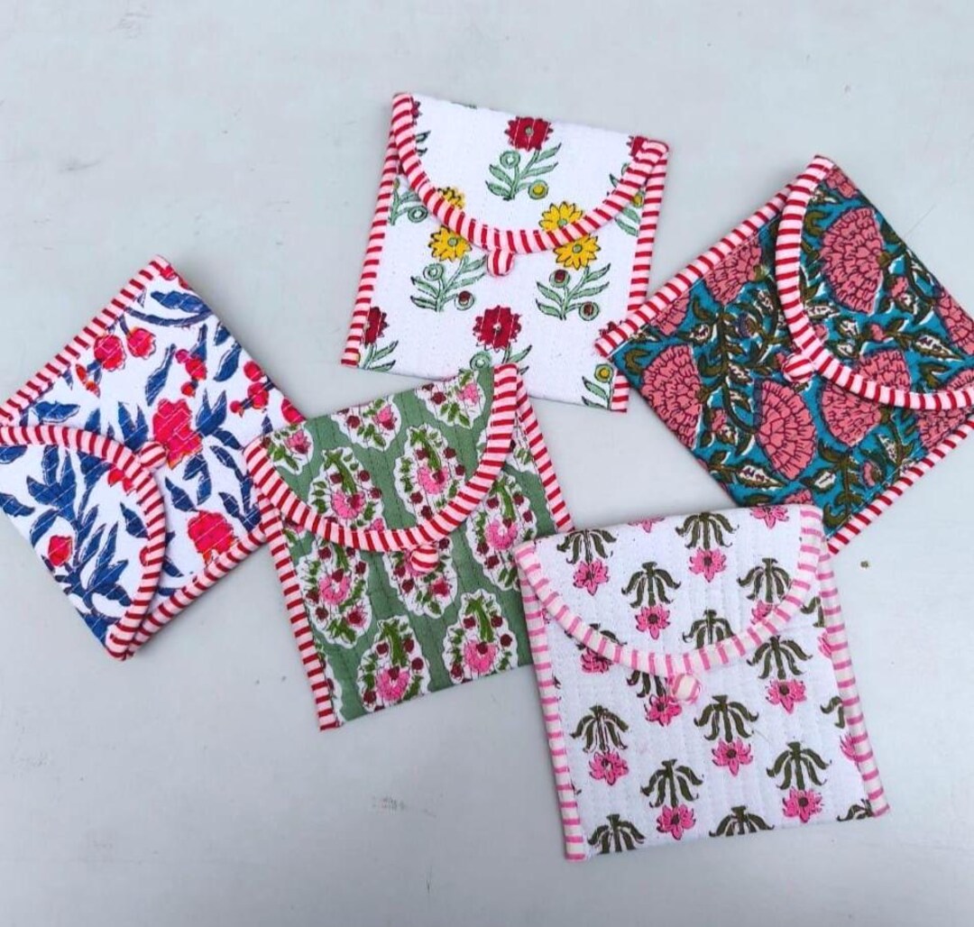 Hand Block Printed Quilted Coin Pouch: Floral Cotton Small Wallet ...