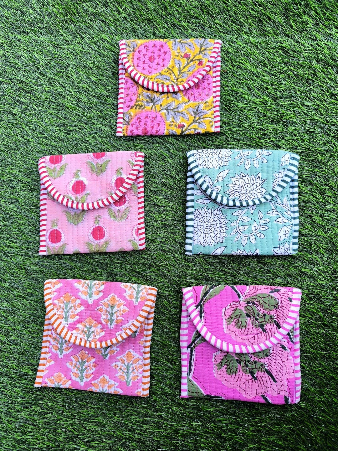 Hand Block Printed Quilted Coin Purse: Floral Cotton Small Wallet ...