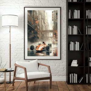 Retro F1 Racing Car Digital Art | Cyberpunk City Neon Print | Vintage ...