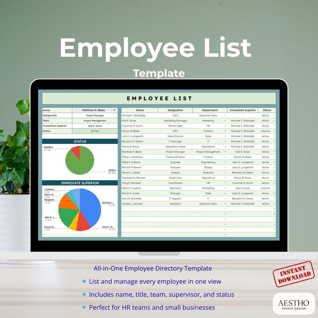 Google Sheets Employee List Template With Department Tracker Status ...