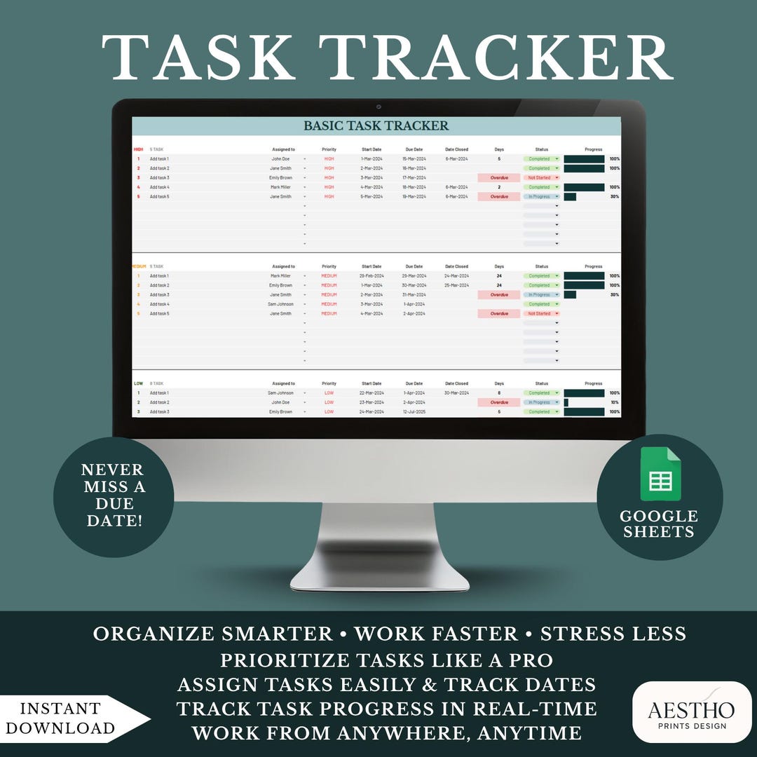 Google Sheets Task Tracker Template | Digital to Do List for ...