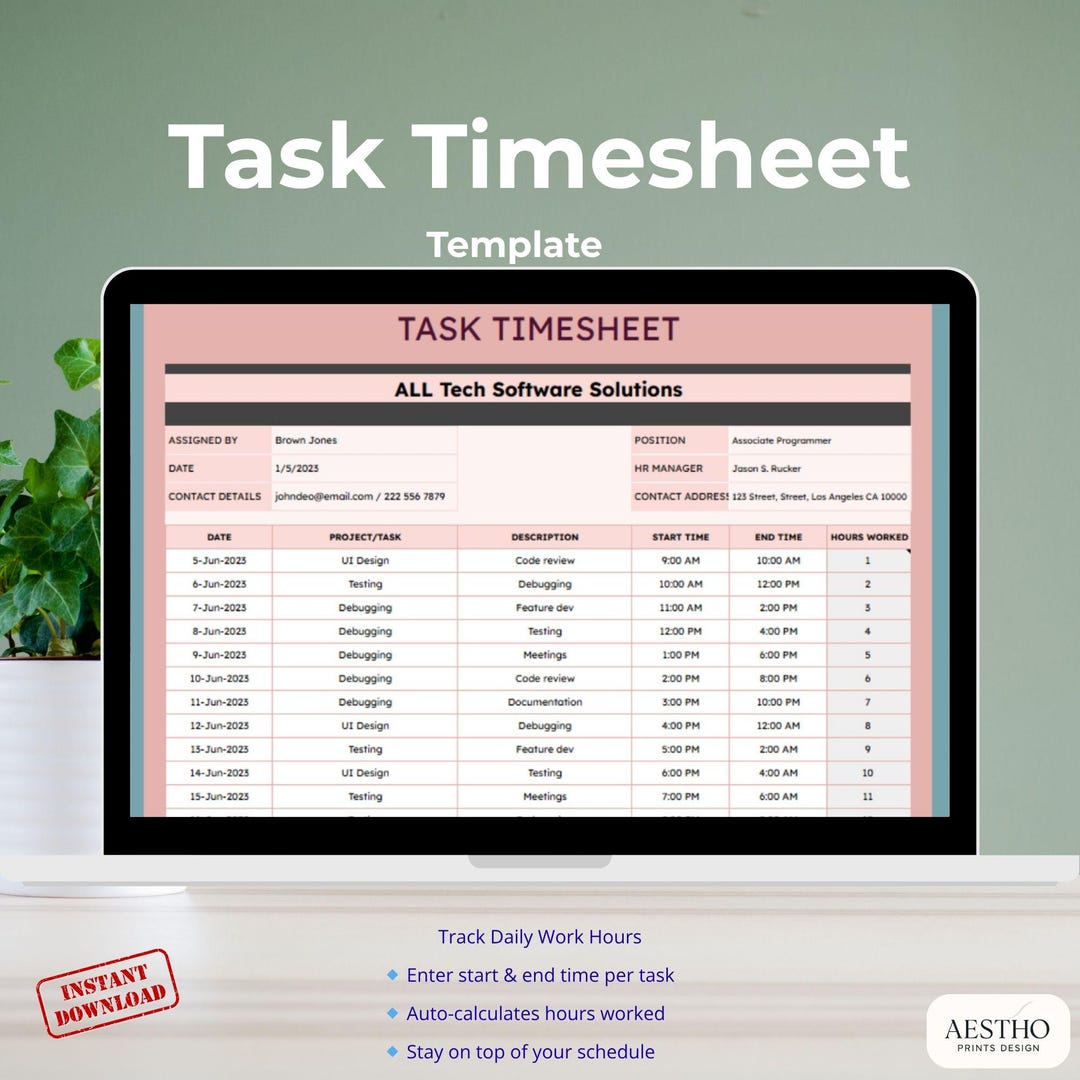 Google Sheets Task Timesheet Template for Google Sheets | Track Daily ...