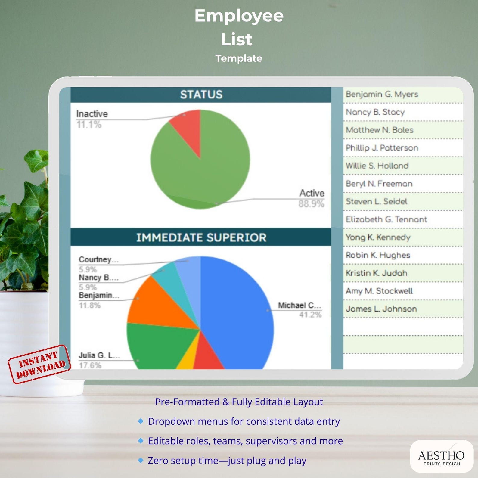Google Sheets Employee List Template With Department Tracker Status ...