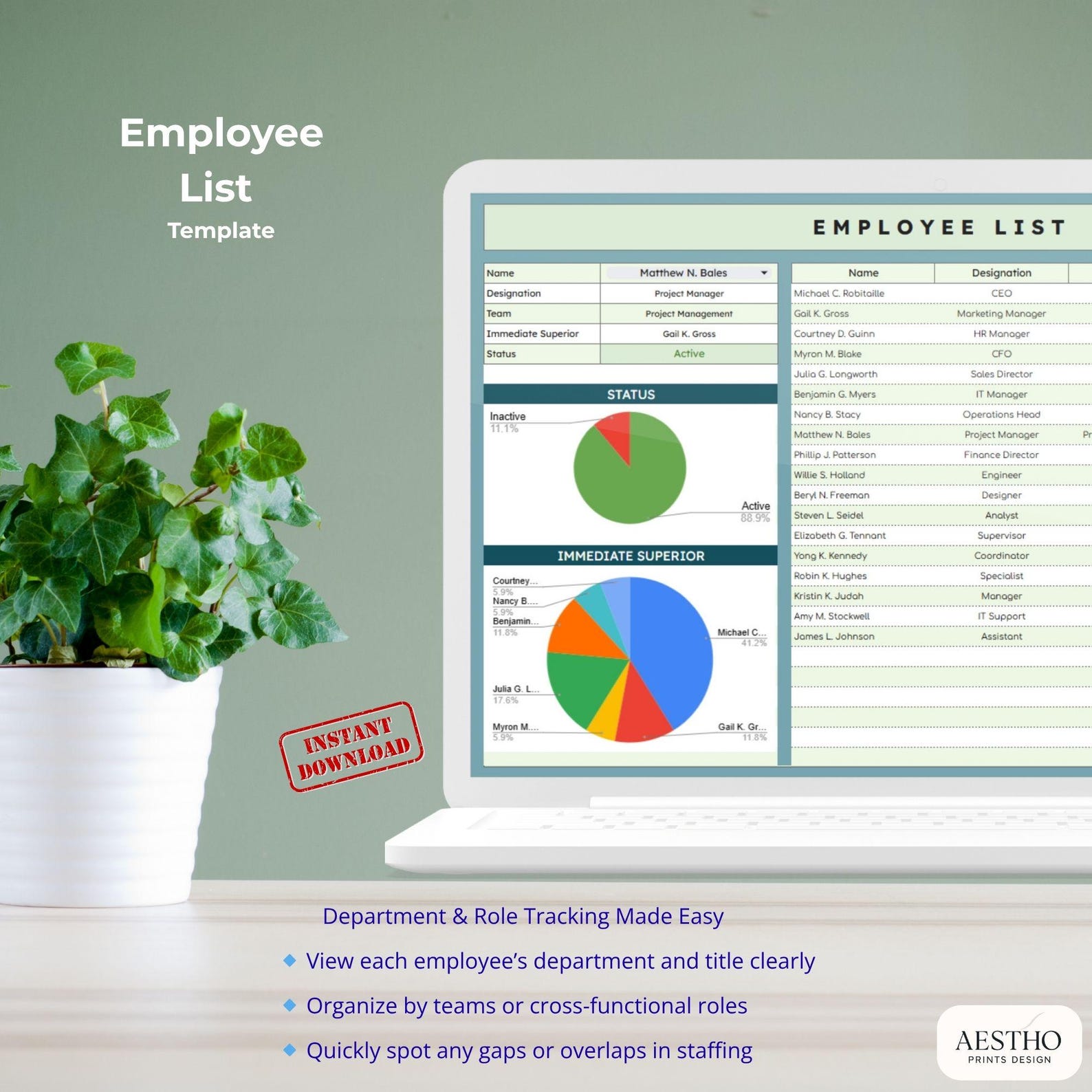 Google Sheets Employee List Template With Department Tracker Status ...