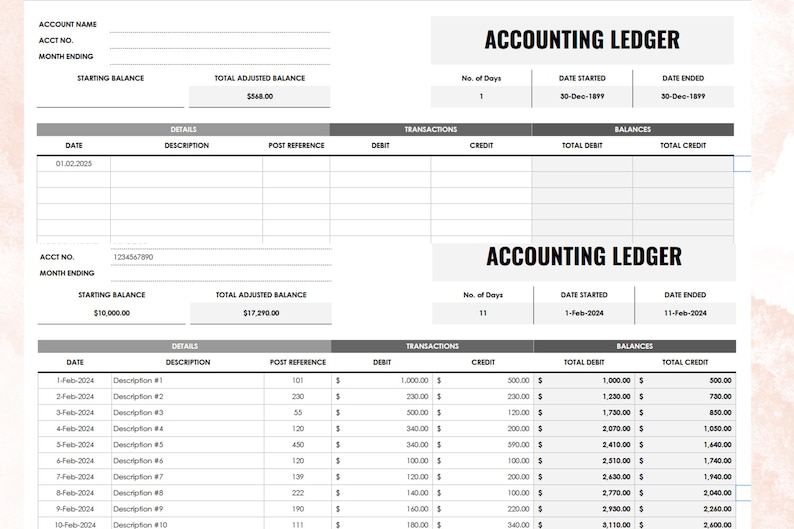 Editable Accounting Ledger in Google Sheets | Debit Credit Transaction ...