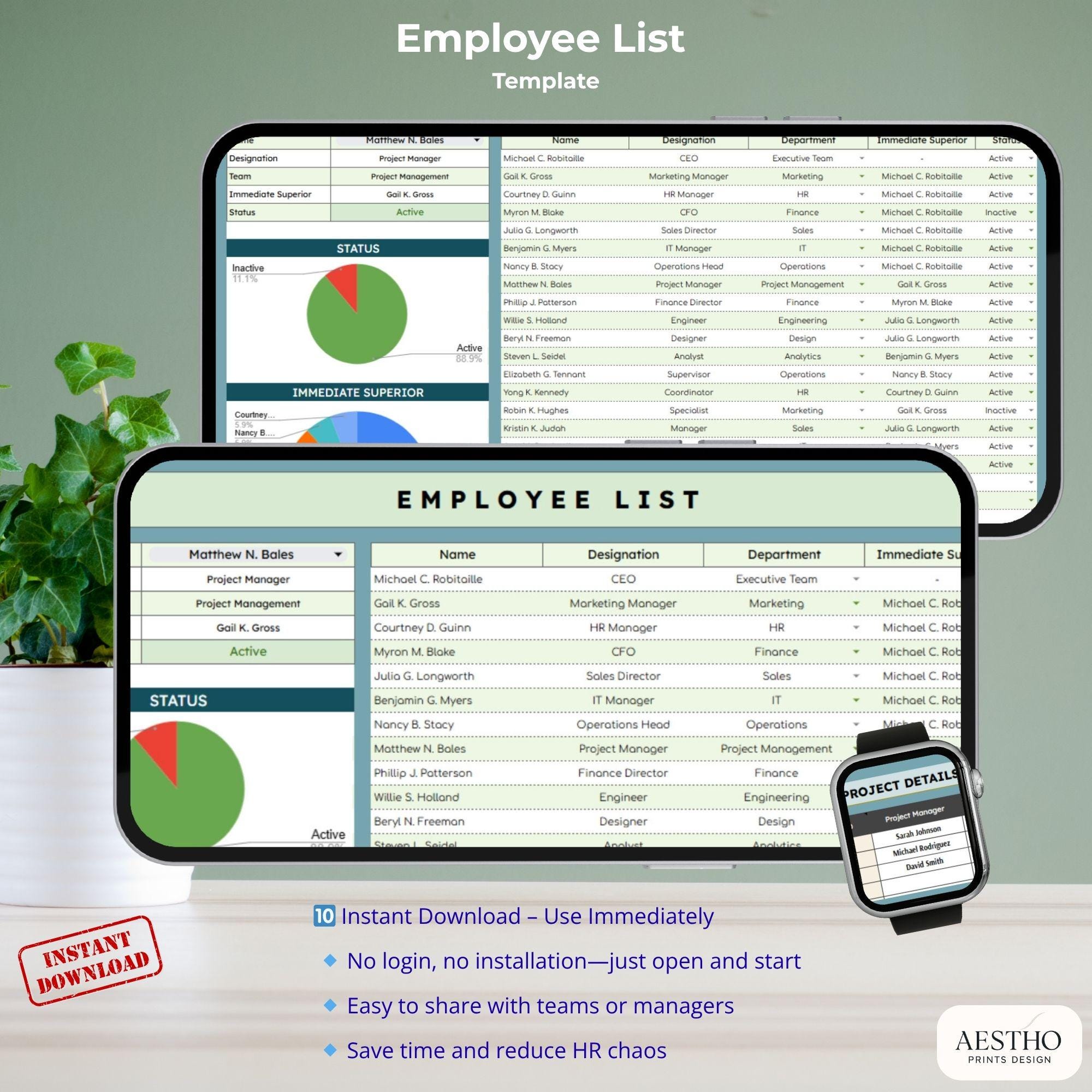 Google Sheets Employee List Template With Department Tracker Status ...
