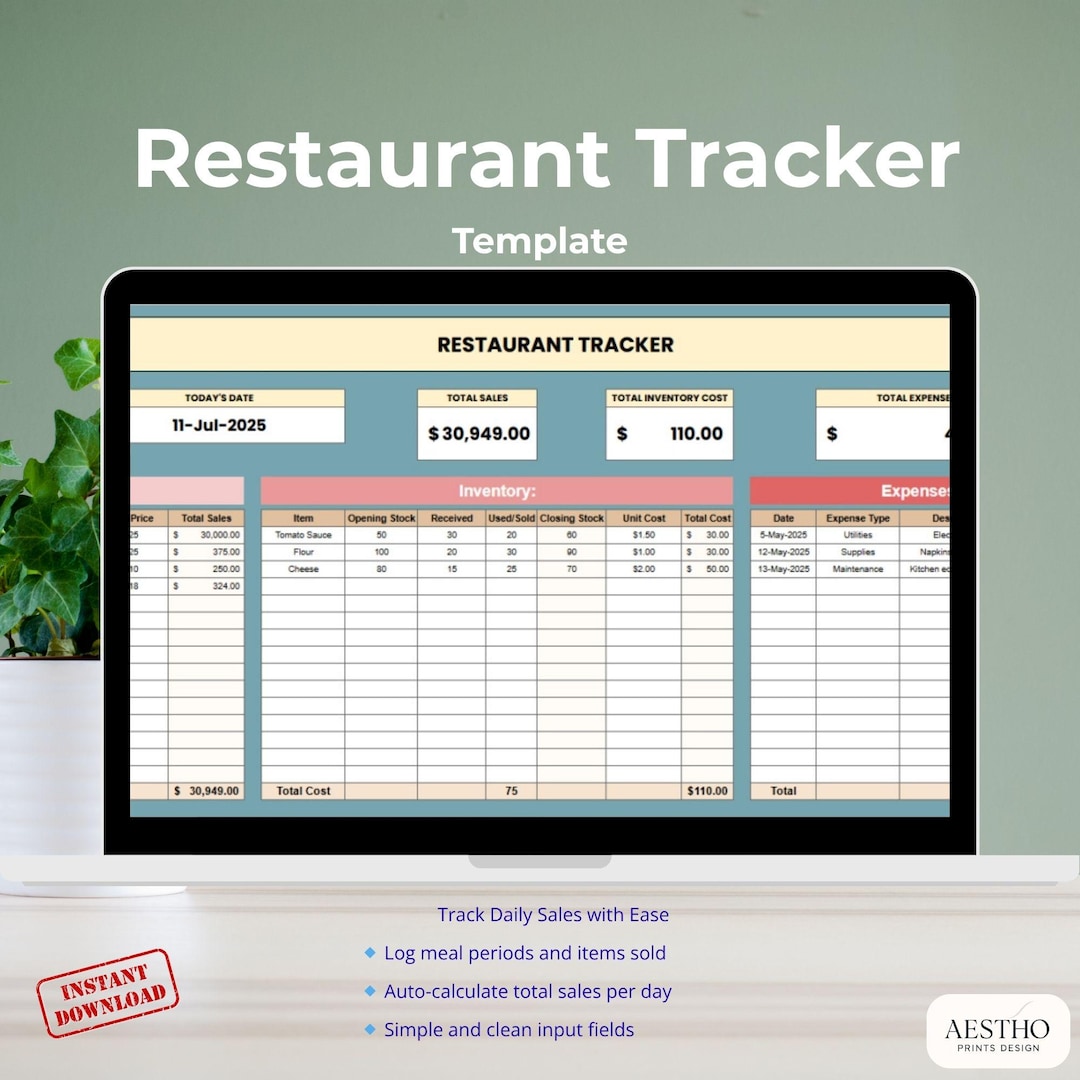 Google Sheet Restaurant Tracker Template, Daily Sales Inventory Log ...