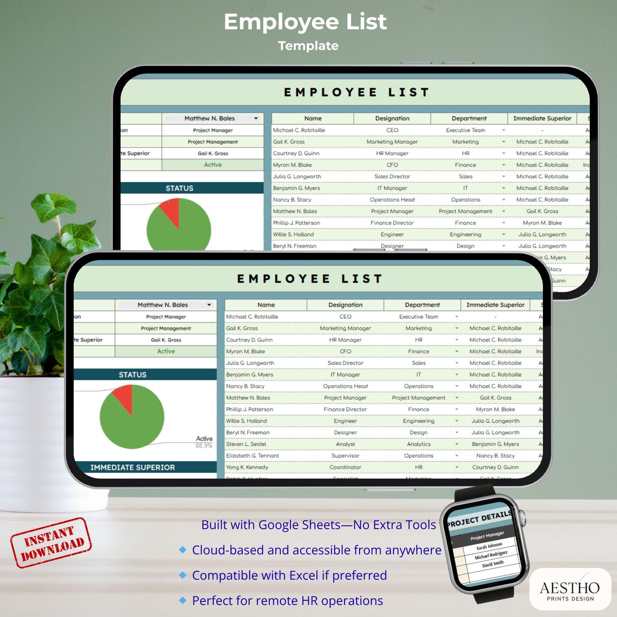 Google Sheets Employee List Template With Department Tracker Status ...