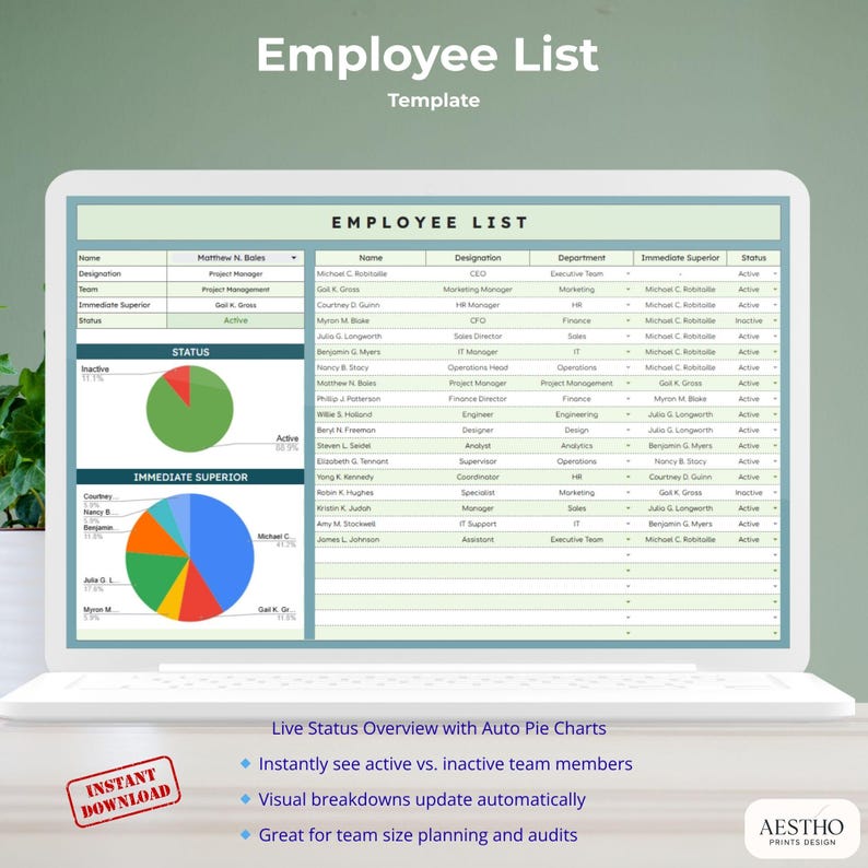 Google Sheets Employee List Template With Department Tracker Status ...