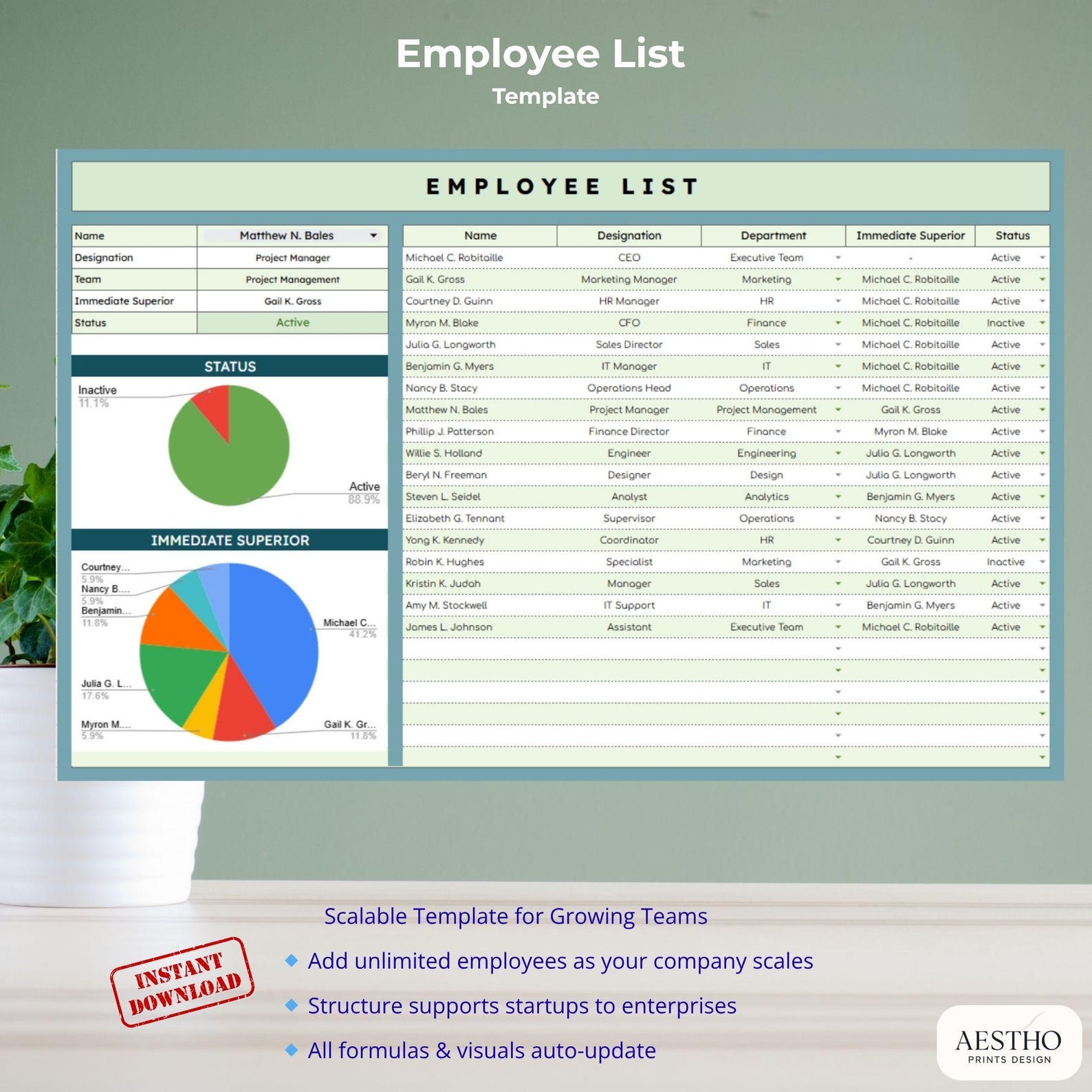Google Sheets Employee List Template With Department Tracker Status ...