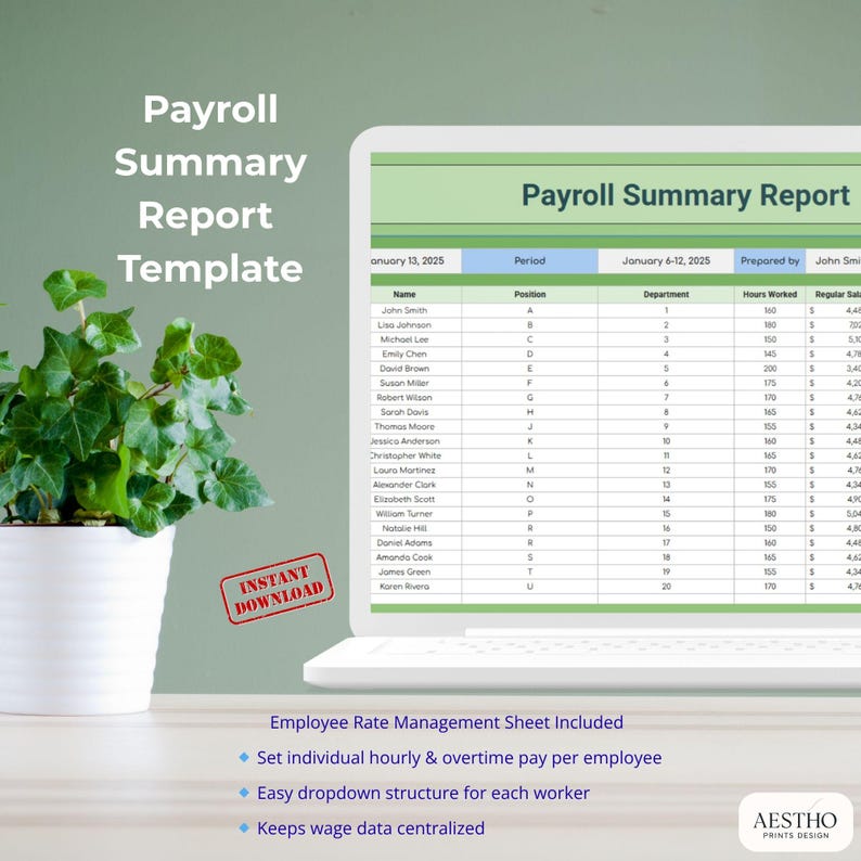 Excel Payroll Template With Employee ID Department Overtime Calculations Salary Tracker and ...