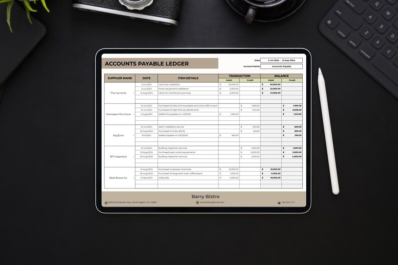 Accounts Payable Ledger Template – Printable Business Expense Tracker ...