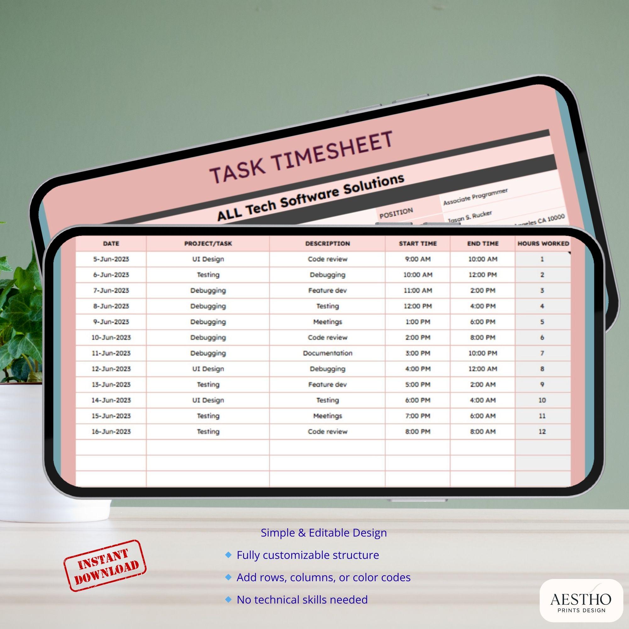 Google Sheets Task Timesheet Template for Google Sheets | Track Daily ...