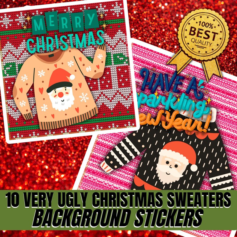 Ugly sweaters stickers Clipart | christmas stickers Digital | Digital ...