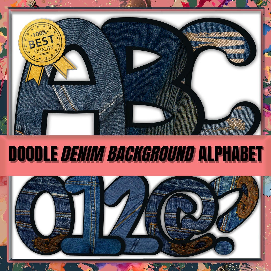 Denim Alphabet Clipart, Doodle Denim Digital Alphabet, Western Font ...