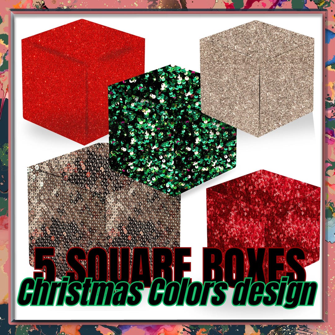 Christmas Gift Boxes Templates Digital, Glitter Sequin Background Box ...