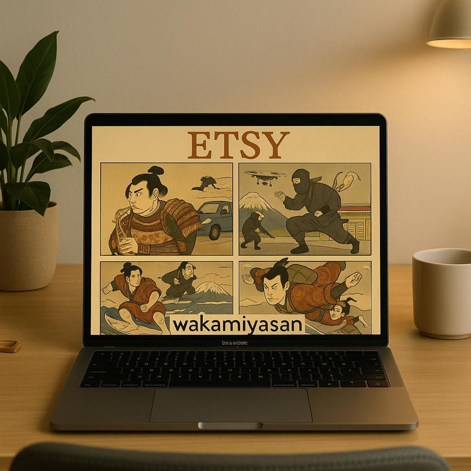 Modern Ukiyo-e Portrait Set | Samurai, Ninja & Geisha Digital Wall Art ...
