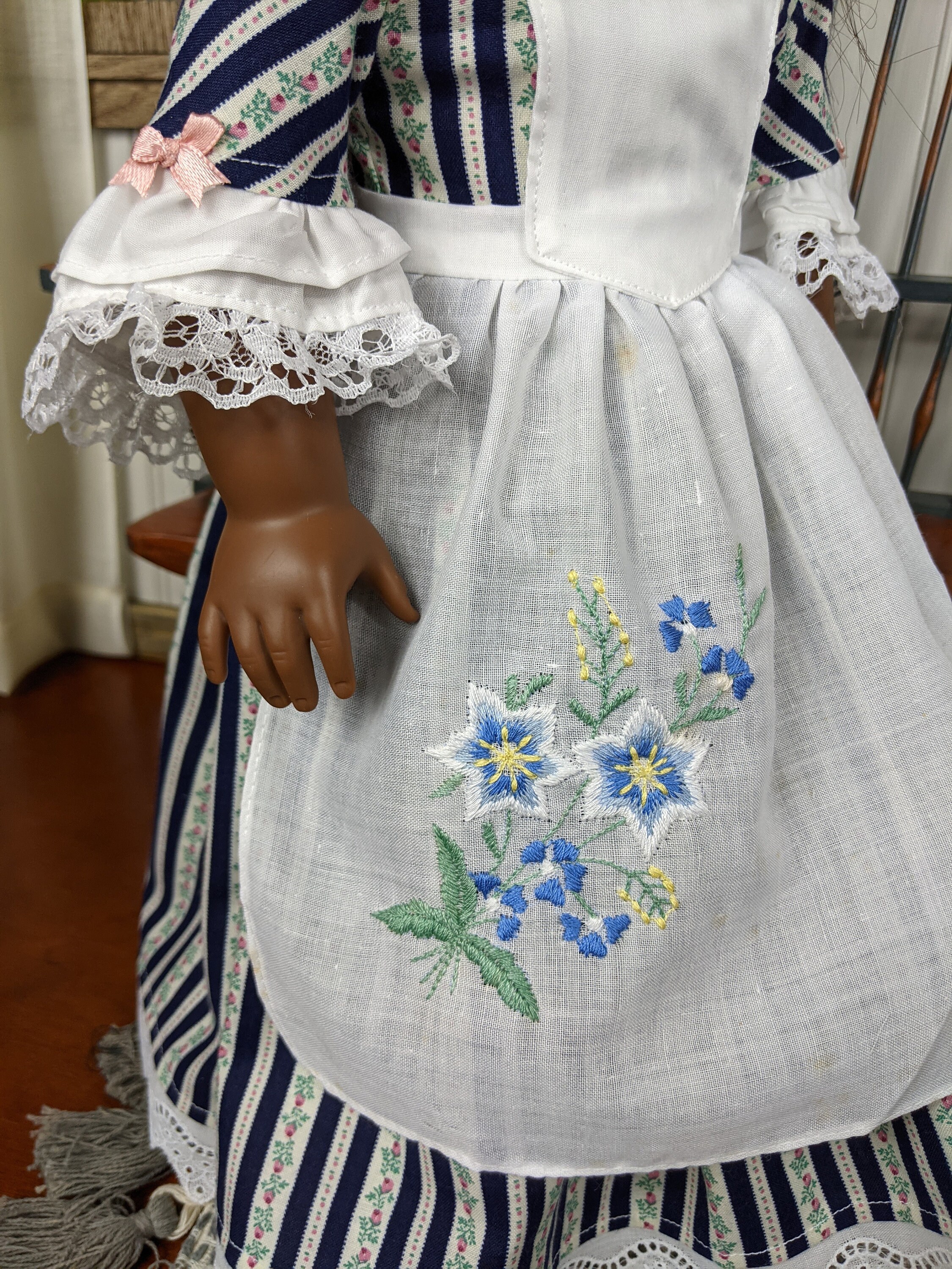 Navy Blue Colonial Everyday Dress With Vintage Lace Accents Pinner ...
