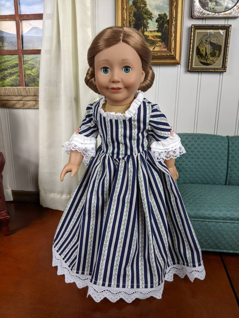 Navy Blue Colonial Everyday Dress With Vintage Lace Accents | Etsy