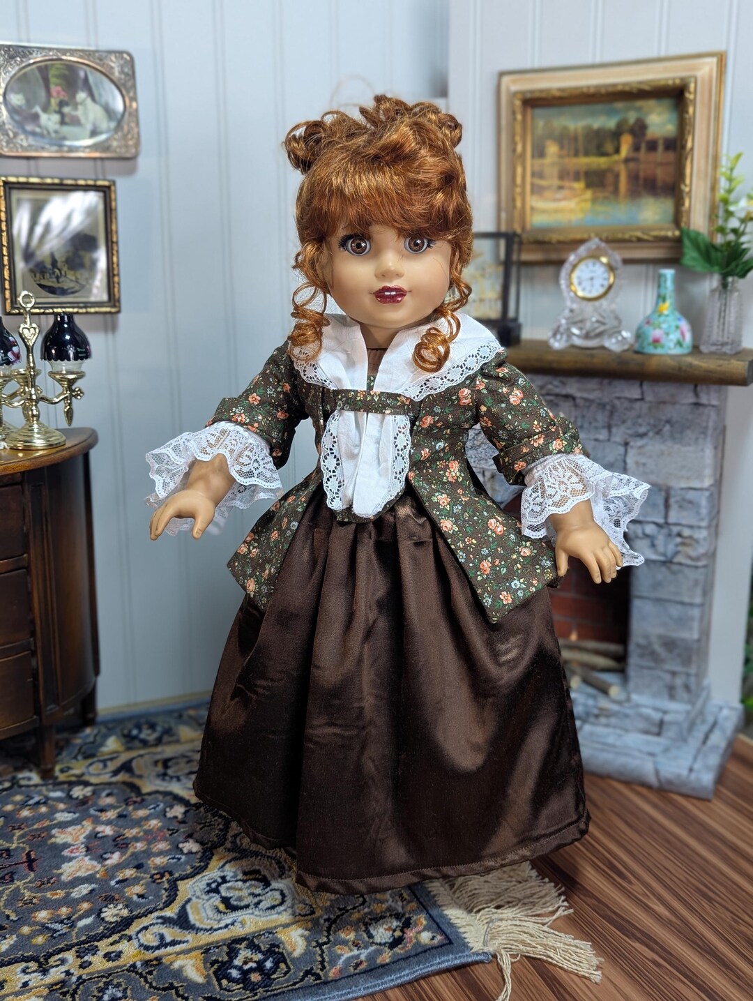 Handmade 18" Doll Colonial Dress: Floral Jacket, Satin Petticoat - Etsy