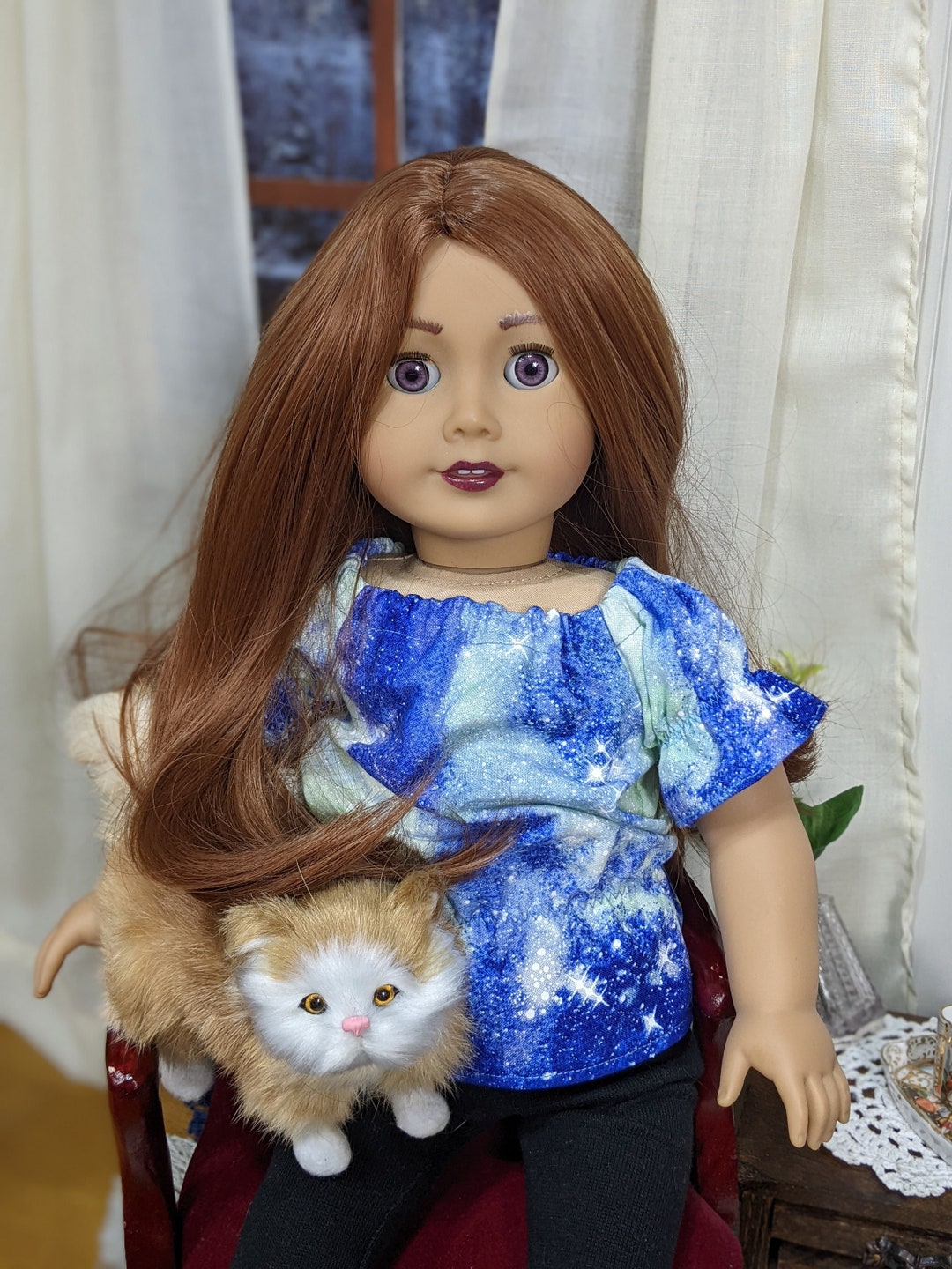 Customized American Girl Doll: Auburn Wig, Heather Eyes, Galaxy Tunic ...